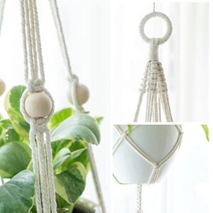 Mkono Macrame Double Plant Hanger Indoor Outdoor 2 Tier Hanging Planter Basket Cotton Rope with Beads 4 Legs 49 Inches