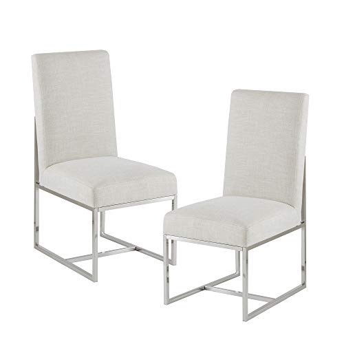 Madison Park Junn Dining Chairs - High Back, Soft Modern Luxe Accent Furniture, Sturdy Chrome Metal Legs Kitchen-Stool, All Cushion Deep Seating, 19"W x 26"D x 40"H, Natural