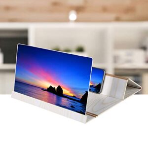 12'' Screen Magnifier Smartphone Magnifying Glass , Anti Radiation Enlarger Screen for Mobile Phone , Movie Video Screen Amplifier with Wood Grain Stand Bracket Foldable Stand Holder for iPhone White