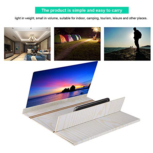 12'' Screen Magnifier Smartphone Magnifying Glass , Anti Radiation Enlarger Screen for Mobile Phone , Movie Video Screen Amplifier with Wood Grain Stand Bracket Foldable Stand Holder for iPhone White