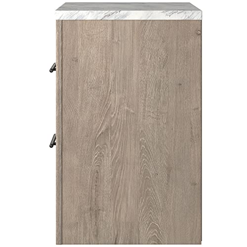 Signature Design by Ashley Senniberg Modern 2 Drawer Nightstand with Faux Marble Top, Light Brown & White