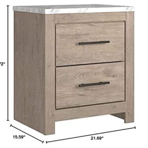 Signature Design by Ashley Senniberg Modern 2 Drawer Nightstand with Faux Marble Top, Light Brown & White