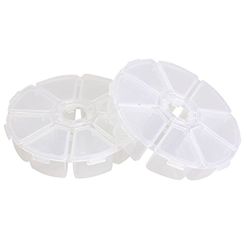 ALL in ONE 3pcs Round Clear Plastic Storage Box Bead Organizer Display Containers (10X2.5cm 8 Grids)