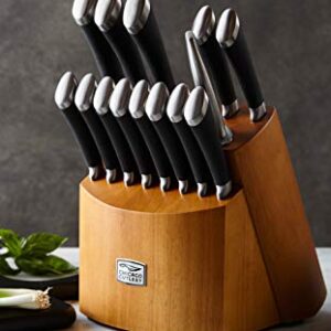 Chicago Cutlery Fusion 17 Piece Kitchen Knife Set with Wooden Storage Block, Cushion-Grip Handles with Stainless Steel Blades that Resists Stains, Rust, and Pitting