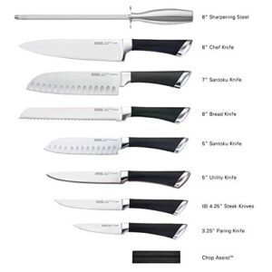 Chicago Cutlery Fusion 17 Piece Kitchen Knife Set with Wooden Storage Block, Cushion-Grip Handles with Stainless Steel Blades that Resists Stains, Rust, and Pitting