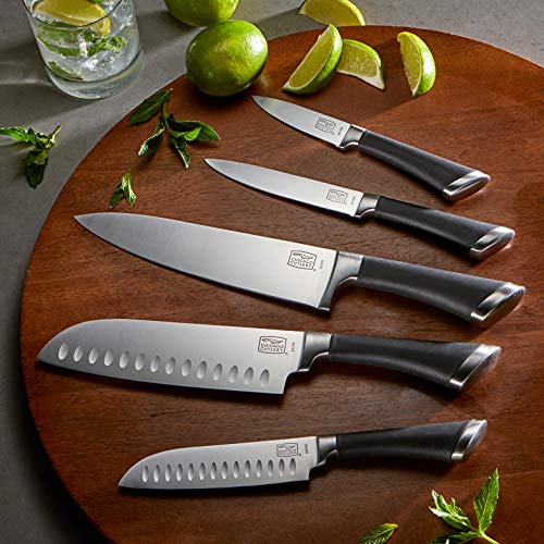 Chicago Cutlery Fusion 17 Piece Kitchen Knife Set with Wooden Storage Block, Cushion-Grip Handles with Stainless Steel Blades that Resists Stains, Rust, and Pitting