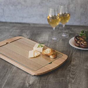 TOSCANA - a Picnic Time brand Billboard Glass Top, Serving Platter, Cheese Charcuterie Boards, (Parawood)