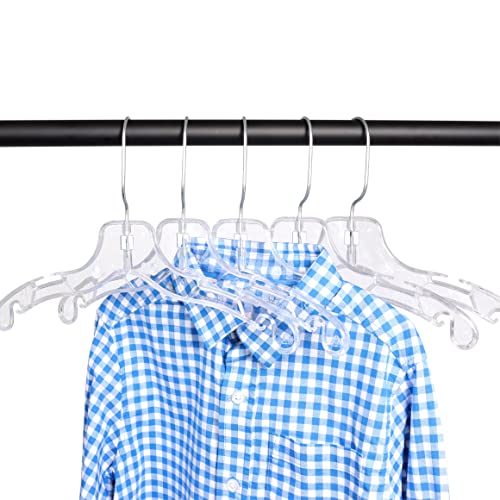 Mainetti 5075 Clear Plastic Hangers With 360 Swivel Metal Hook And Notches For Straps, Great For Children's Shirts/Tops/Dresses, 12-Inch (Value Pack Of 100)