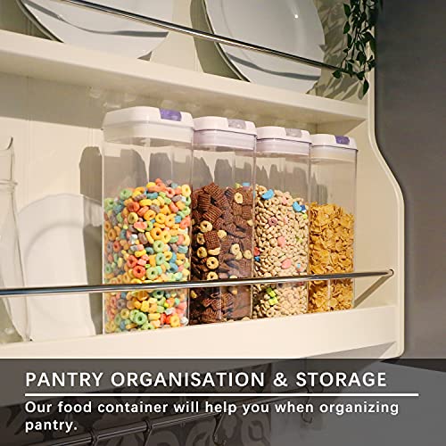 NUMYTON Airtight Food Storage Containers - 4Pcs - Pantry Organization and Storage- BPA-Free - Cereal Containers Storage Set - for Cereal, Corn Flakes, Pasta, Spaghetti, Sugar & Flour