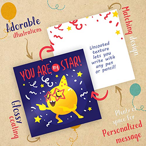 Party Profi Lunch Box Notes for Kids - 60 Cute Inspirational and Motivational Thinking of You Cards for Boys & Girls Lunchbox