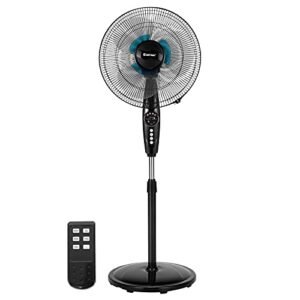 costway pedestal fan, 18-inch adjustable height fan, 3-speed digital control, timer, lcd display, double blades, remote control, quiet oscillating stand fan for home, office, bedroom