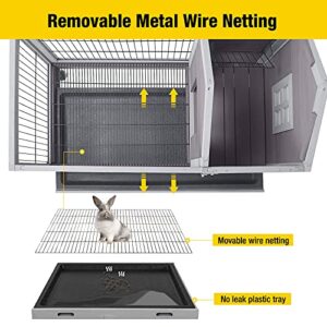 Aivituvin Wooden Rabbit Hutch with Removable Wire Floor Grid, Bunny Cage with Deeper Leakproof Tray - 4 Wheels Include