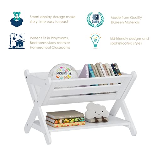 UTEX Kids' Book Caddy with Shelf, Kids Bookcase Storage with Shelf, Kids Book Storage Organizer for Toddlers, Kids, White (White)