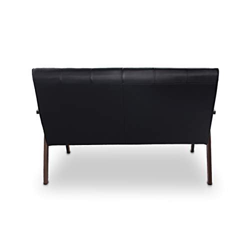 AODAILIHB Modern Wooden Leather 2-Seat Sofa, Sleek Minimalist Loveseat, Sturdy and Durable Loveseat Sofa Couch, Home Office Furniture (Black)