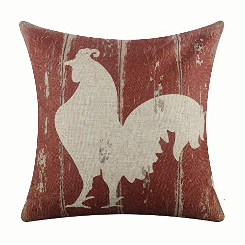 Touch Colourful 20x20 Inches Vintage Farmhouse Farm Rooster Burlap Pillowcase Throw Cushion Cover