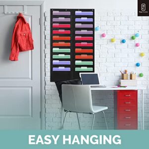 Heavy Duty Storage Pocket Chart for Classroom and Office, 20 Pockets, 4 Over Door Hangers Included, Hanging Wall File Organizer for File Folders, School Mailbox, Home/Office Papers & More (Black)