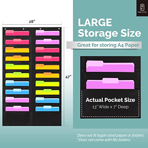 Heavy Duty Storage Pocket Chart for Classroom and Office, 20 Pockets, 4 Over Door Hangers Included, Hanging Wall File Organizer for File Folders, School Mailbox, Home/Office Papers & More (Black)