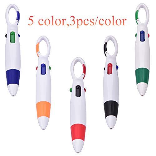 Ancefine 15 Pack 4 Color Retractable Multicolor Ballpoint Pen Shuttle Nurse Pens with Buckle Keychain for Hospital School Supplies Students Kids Gift