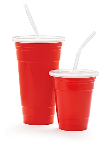 G.E.T. SC-16-R BPA-Free Reusable Plastic Red Party Cup Tumbler Only, 16 Ounce, Red (Set of 12)