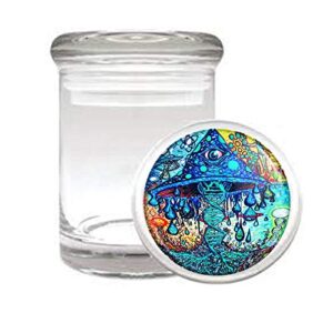 trippy mushroom life em1 medical glass stash jar 3'' x 2'' herb and spice storage air tight seal