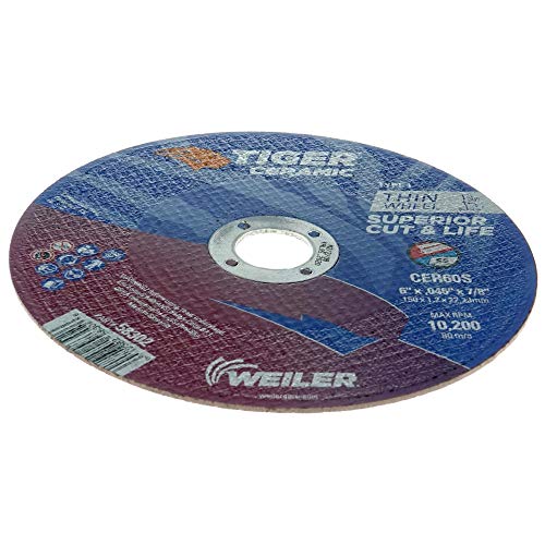 Weiler 58302 6 x .045 Tiger Ceramic Type 1 Cut Off Wheel CER60S 7/8 A.H (Pack of 25)