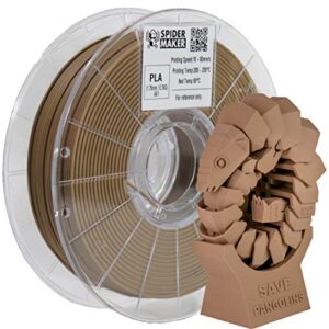 spidermaker 3d matte pla filament - matte finish with incredible vibrant colors - 1.75 mm pla, 700g, dimensional accuracy +/- 0.03mm (kraft brown)