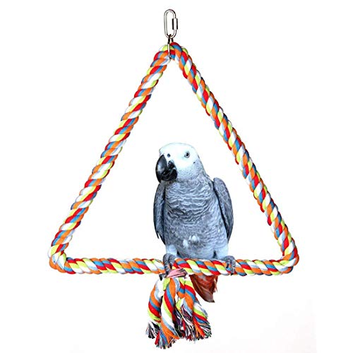 Hypeety Birds Rope Triangle Perch Adjustable Parrot Cage Stand Chewing Swing Toy Ropes for Small Medium Parrot Spiral Rope Cage (M:9.8 * 11inch)