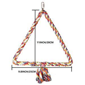 Hypeety Birds Rope Triangle Perch Adjustable Parrot Cage Stand Chewing Swing Toy Ropes for Small Medium Parrot Spiral Rope Cage (M:9.8 * 11inch)