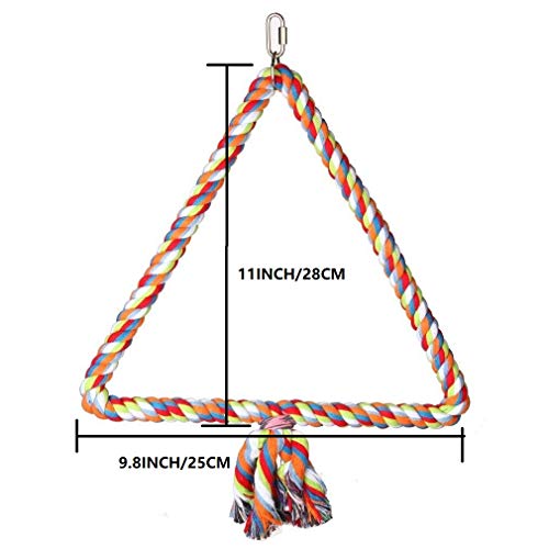 Hypeety Birds Rope Triangle Perch Adjustable Parrot Cage Stand Chewing Swing Toy Ropes for Small Medium Parrot Spiral Rope Cage (M:9.8 * 11inch)