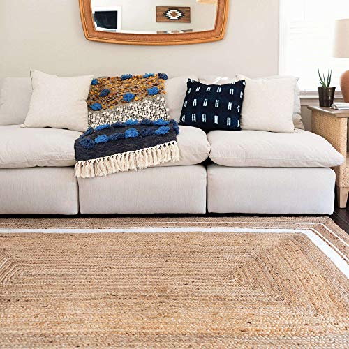 Unique Loom Braided Jute Collection Classic Quality Made Hand Woven with Coastal Design Area Rug, 6 ft x 9 ft, Natural/Ivory