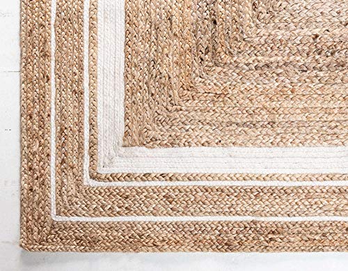 Unique Loom Braided Jute Collection Classic Quality Made Hand Woven with Coastal Design Area Rug, 6 ft x 9 ft, Natural/Ivory