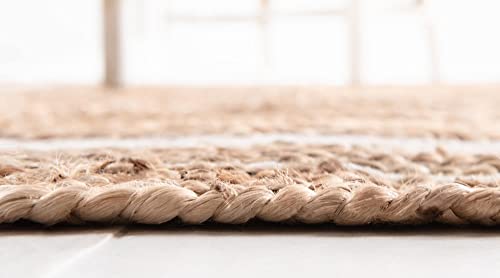 Unique Loom Braided Jute Collection Classic Quality Made Hand Woven with Coastal Design Area Rug, 6 ft x 9 ft, Natural/Ivory