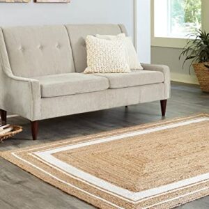 Unique Loom Braided Jute Collection Classic Quality Made Hand Woven with Coastal Design Area Rug, 6 ft x 9 ft, Natural/Ivory