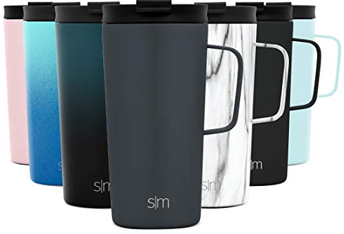 Simple Modern Travel Coffee Cup with Lid and Handle | Reusable Insulated Stainless Steel Iced Coffee Mug Cold Brew Tumbler and Tea Cup Cupholder Friendly | Scout Collection | 18oz | Graphite