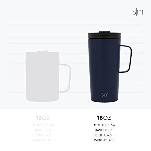 Simple Modern Travel Coffee Cup with Lid and Handle | Reusable Insulated Stainless Steel Iced Coffee Mug Cold Brew Tumbler and Tea Cup Cupholder Friendly | Scout Collection | 18oz | Graphite