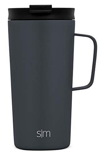 Simple Modern Travel Coffee Cup with Lid and Handle | Reusable Insulated Stainless Steel Iced Coffee Mug Cold Brew Tumbler and Tea Cup Cupholder Friendly | Scout Collection | 18oz | Graphite