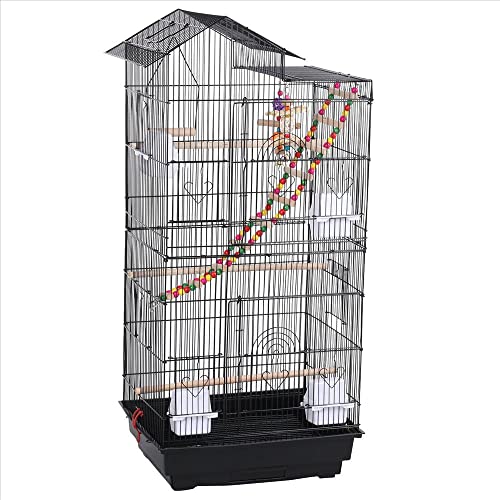 Yaheetech Large Parakeet Bird Cage for Mid-Sized Parrots Cockatiels Sun Conures Green Cheek Parakeets Budgies Lovebird Parrotlets Canary Finch Pet Bird Cage w/1 Ladder & 2 Hanging Toys