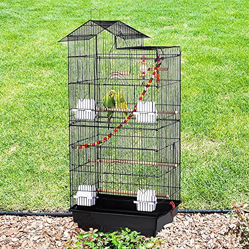 Yaheetech Large Parakeet Bird Cage for Mid-Sized Parrots Cockatiels Sun Conures Green Cheek Parakeets Budgies Lovebird Parrotlets Canary Finch Pet Bird Cage w/1 Ladder & 2 Hanging Toys