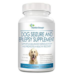 nutrition strength dog seizure support, supplement for epilepsy in dogs, with organic valerian root, chamomile and blue vervain, plus l-tryptophan dog stress and anxiety aid, 120 chewable tablets