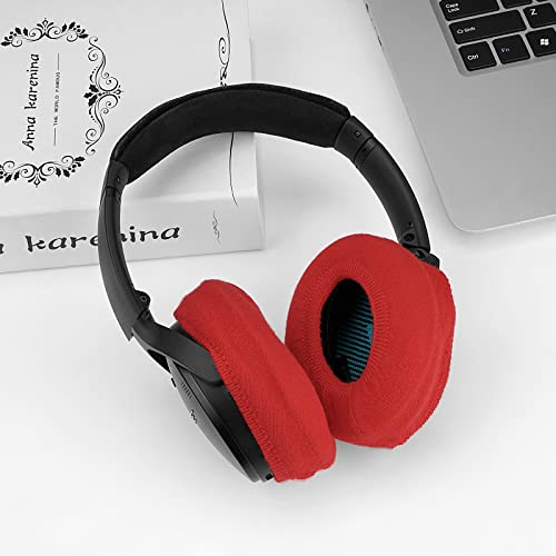 Geekria 2 Pairs Knit Headphones Ear Covers, Washable & Stretchable Sanitary Earcup Protectors for Over-Ear Headset Ear Pads, Sweat Cover for Warm & Comfort (M/Red)