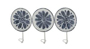 deco 79 contemporary metal floral wall hook 2"w x 11"h dark blue, white