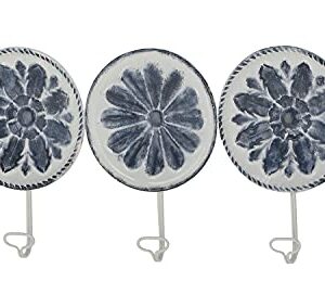 Deco 79 Contemporary Metal Floral Wall Hook 2"W x 11"H Dark Blue, White