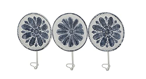 Deco 79 Contemporary Metal Floral Wall Hook 2"W x 11"H Dark Blue, White