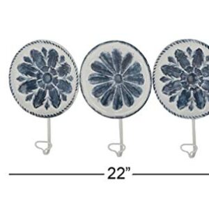 Deco 79 Contemporary Metal Floral Wall Hook 2"W x 11"H Dark Blue, White