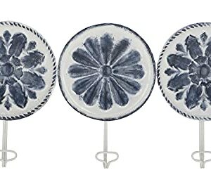 Deco 79 Contemporary Metal Floral Wall Hook 2"W x 11"H Dark Blue, White