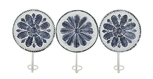 Deco 79 Contemporary Metal Floral Wall Hook 2"W x 11"H Dark Blue, White