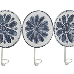 Deco 79 Contemporary Metal Floral Wall Hook 2"W x 11"H Dark Blue, White