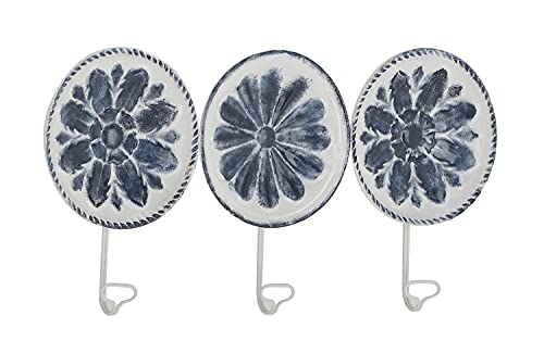 Deco 79 Contemporary Metal Floral Wall Hook 2"W x 11"H Dark Blue, White