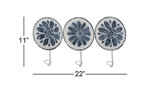 Deco 79 Contemporary Metal Floral Wall Hook 2"W x 11"H Dark Blue, White