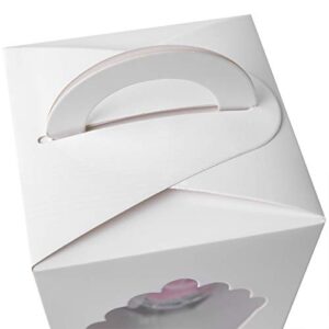 ONE MORE Individual Cupcake Containers,Large Single Cupcake Boxes Carrier with Insert & Handles and PVC Window For Birthday Party(White 15)